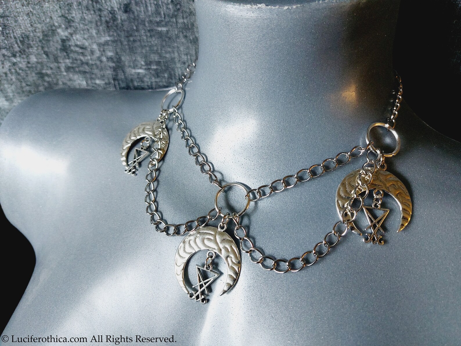 Triple Sigil of Lucifer Crescent Chain Choker - Goth Gothic Luciferian ...