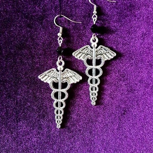 Caduceus Earrings (2 Styles) - Staff of Caduceus Wing Serpents Goth ...