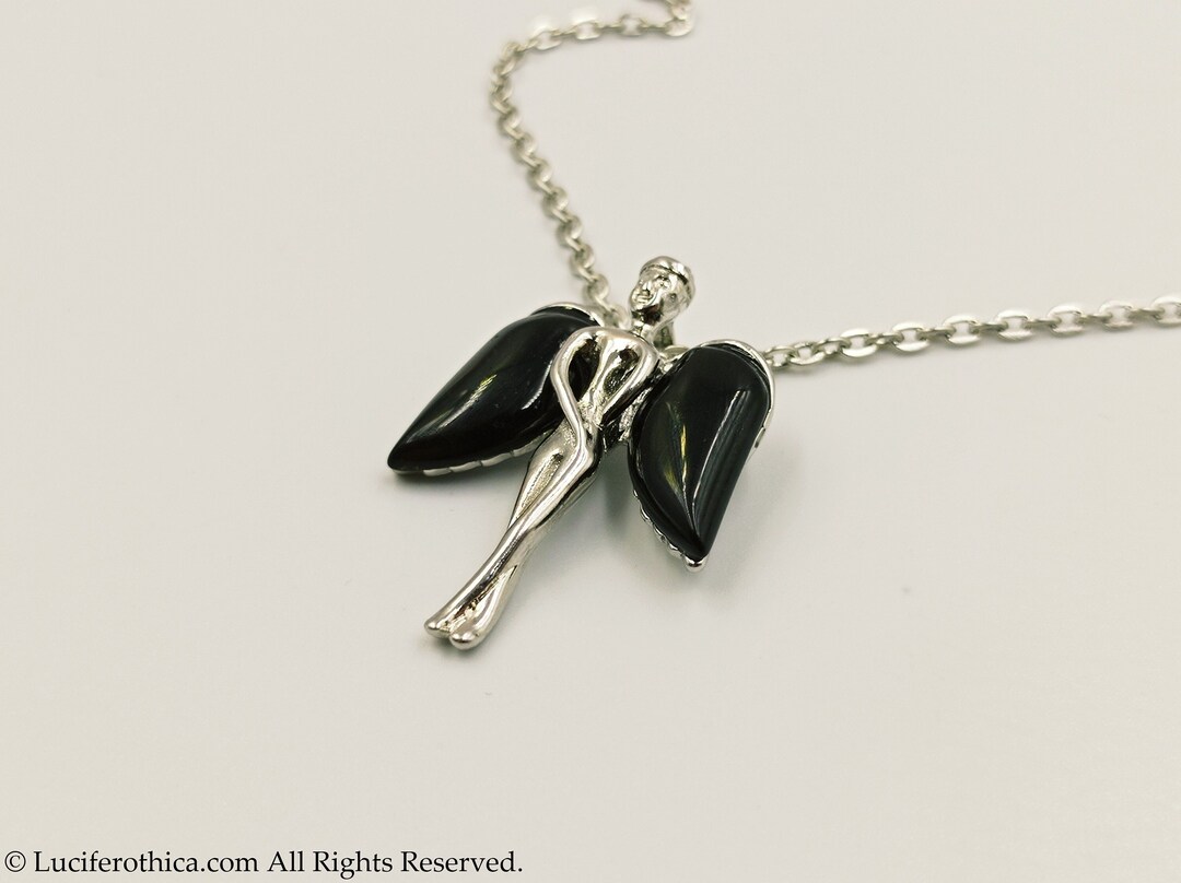 Black Onyx Winged Angel Pendant - Occult Gothic Angelic Good Luck ...