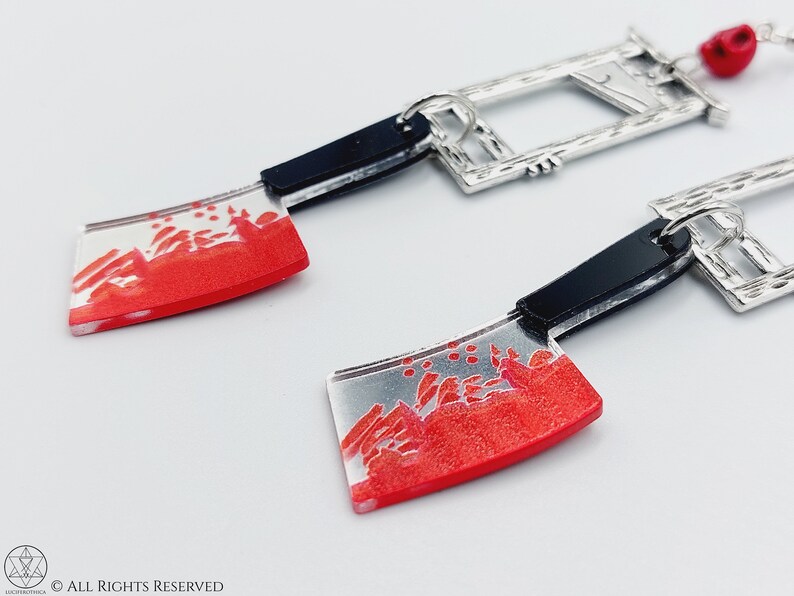 Guillotine Cleaver Earrings - Horror Halloween Red Blood Meat Cleaver ...