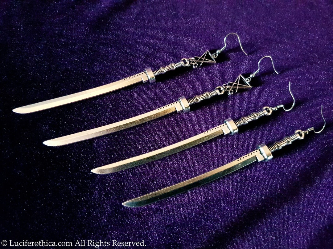 Katana Earrings (sigil of Lucifer or Clean) - Sigil of Lucifer Martial ...