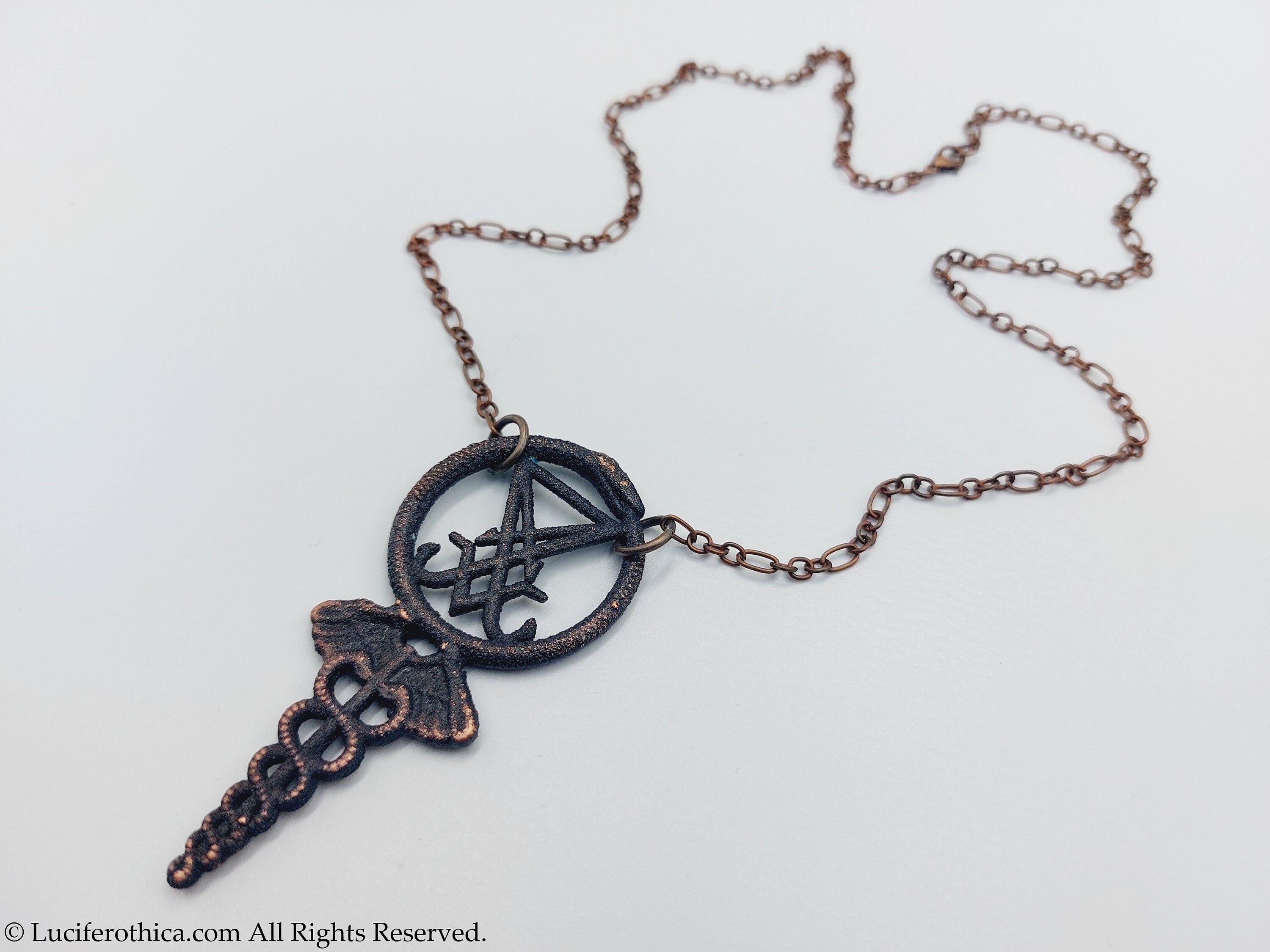 Caduceus Sigil of Lucifer Ouroboros Pendant (Electroformed Copper)
