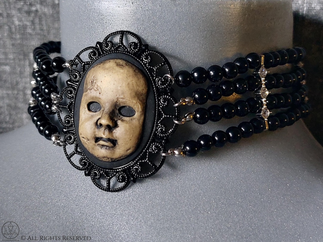 Victorian Creepy Doll Choker - Scary Horro Baby Cameo Face Resin Gothic ...