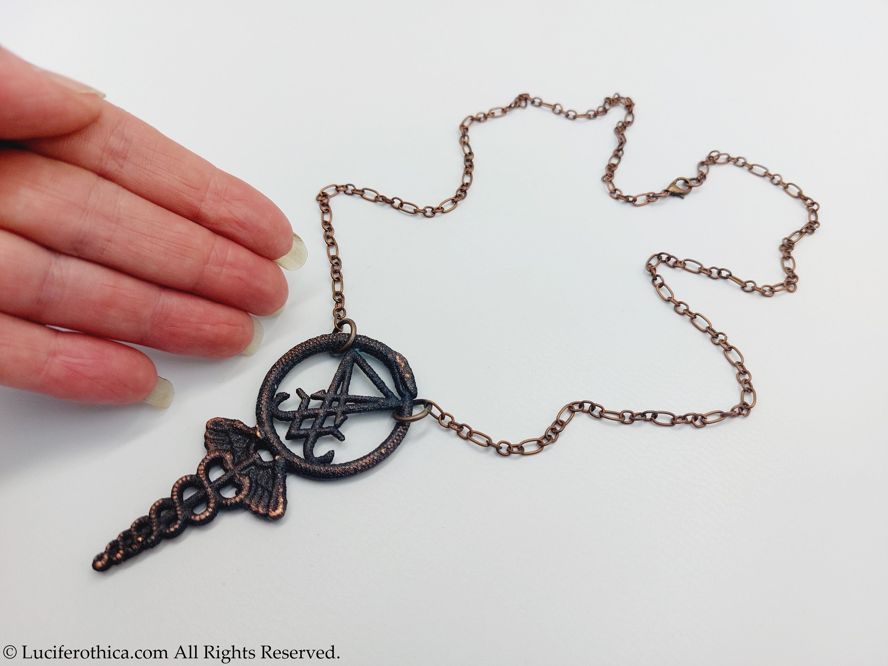 Caduceus Sigil of Lucifer Ouroboros Pendant (Electroformed Copper)