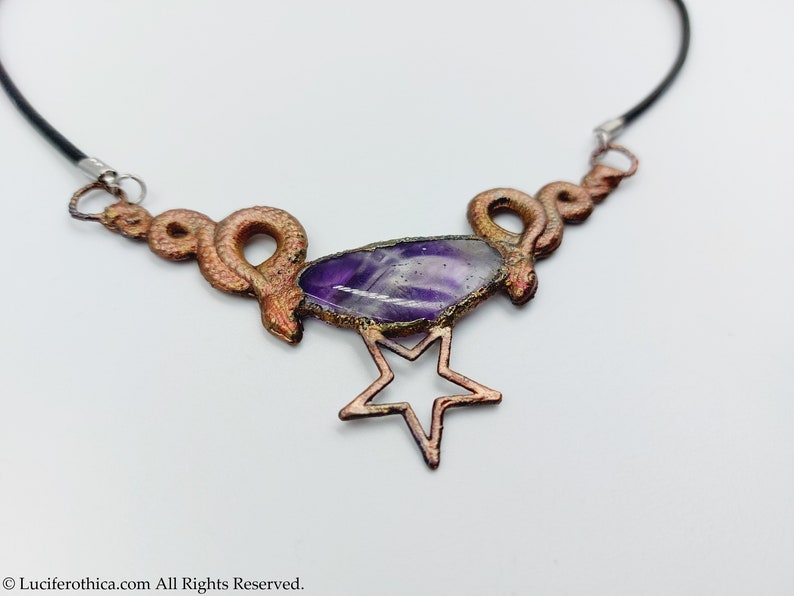 Electroformed Double Serpent Pentagram Necklace With Amethyst Crystal ...