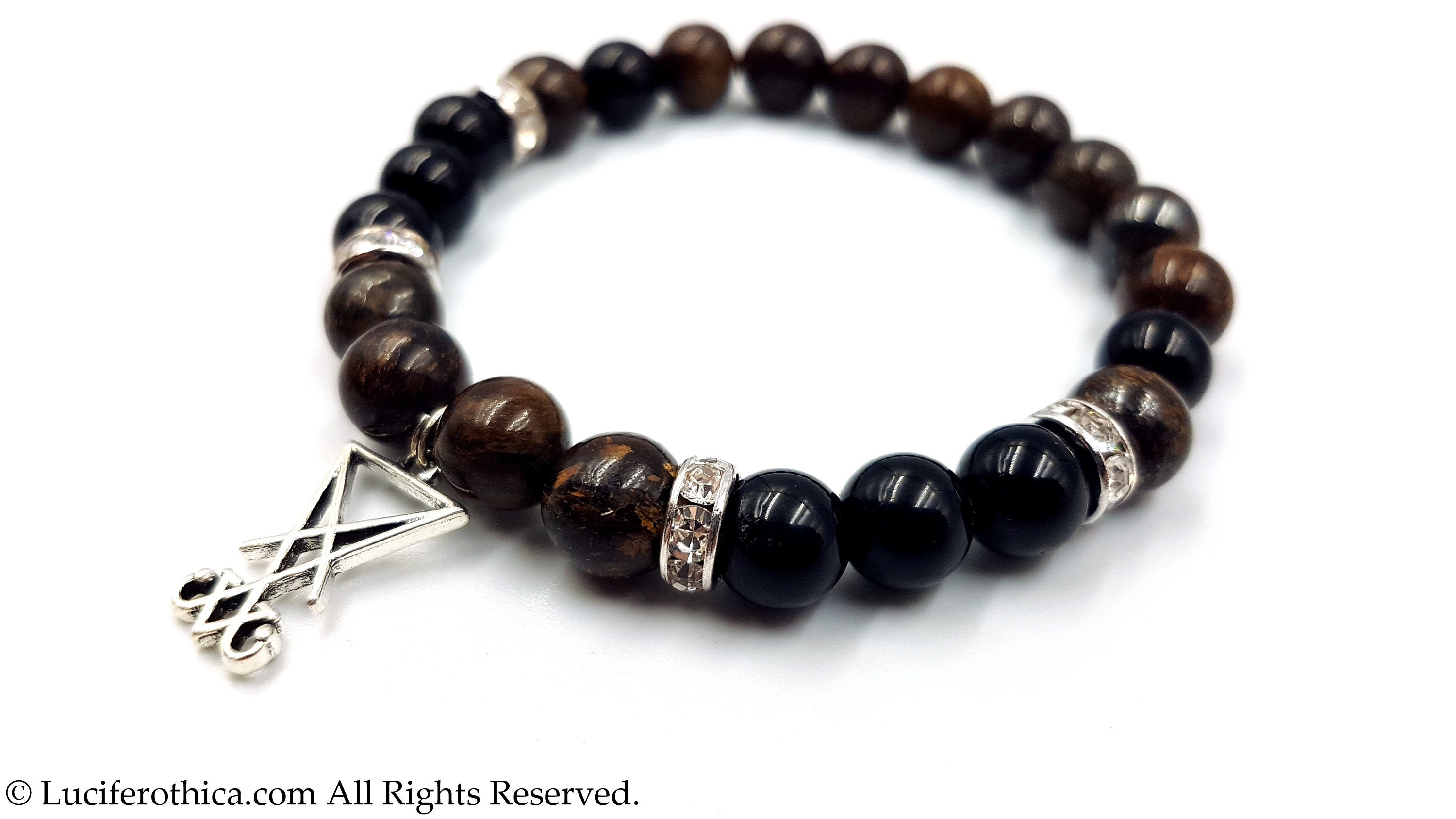 Luciferian Sigil of Lucifer Rainbow Obsidian & Bronzite Bracelet