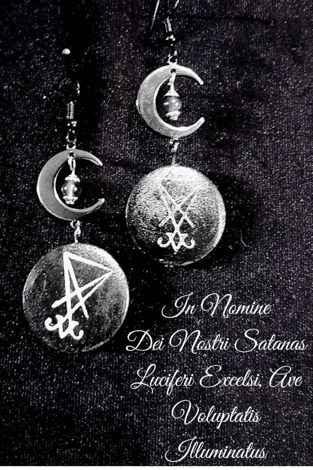 Pendientes Luciferinos - Madera y plata con el símbolo de la estrella ...
