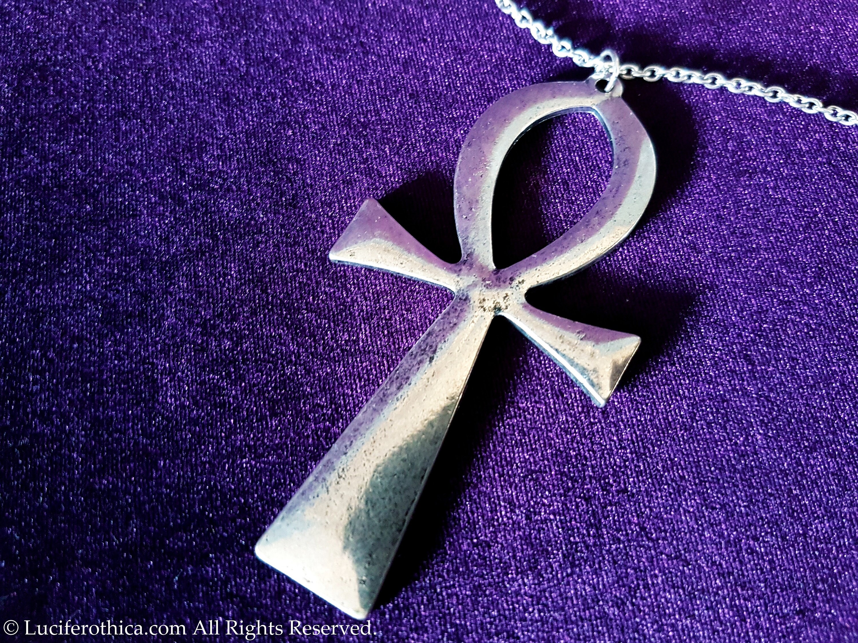 Big Antique Silver Colour Ankh Necklace