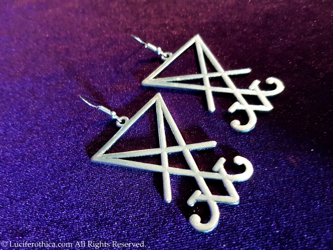 Big Sigil of Lucifer Earrings - Huge Sigil of Lucifer Gothic Left Hand ...