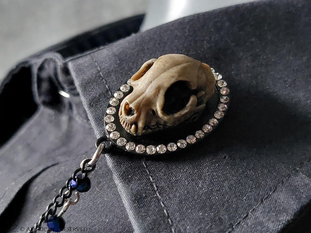 Cat Skull Collar Chain Pin Double Chain Lapel Pin Gothic Collar Shirt ...