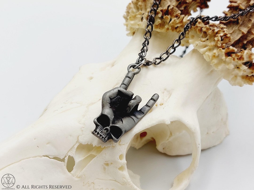 Horns Up! Skull Pendant (2 Style Options) - Devil Dio Metal Rock Hand ...