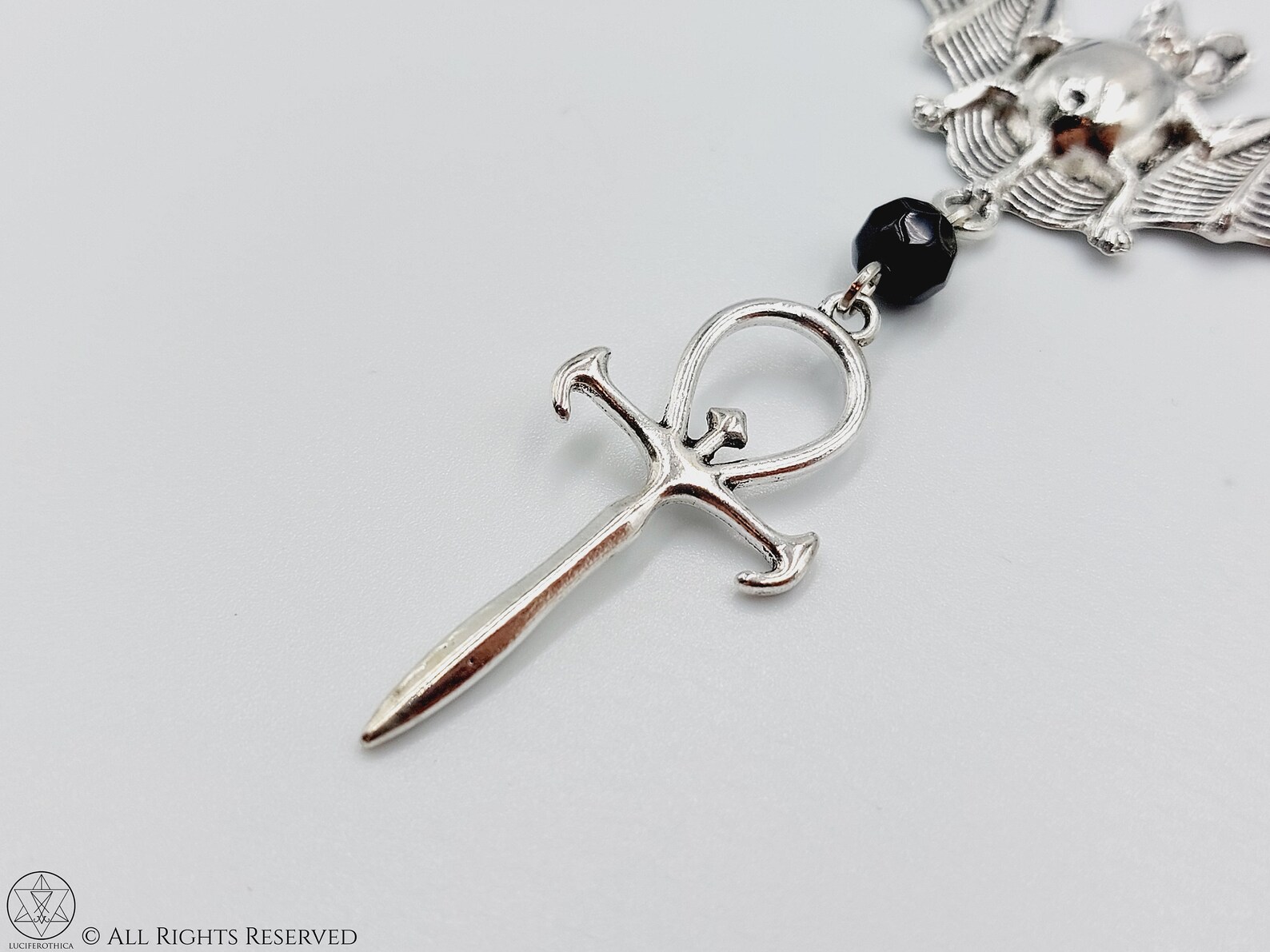 Vampire Ankh Bat Necklace - Occult Vampire Nosferatu Ankh Pendant ...
