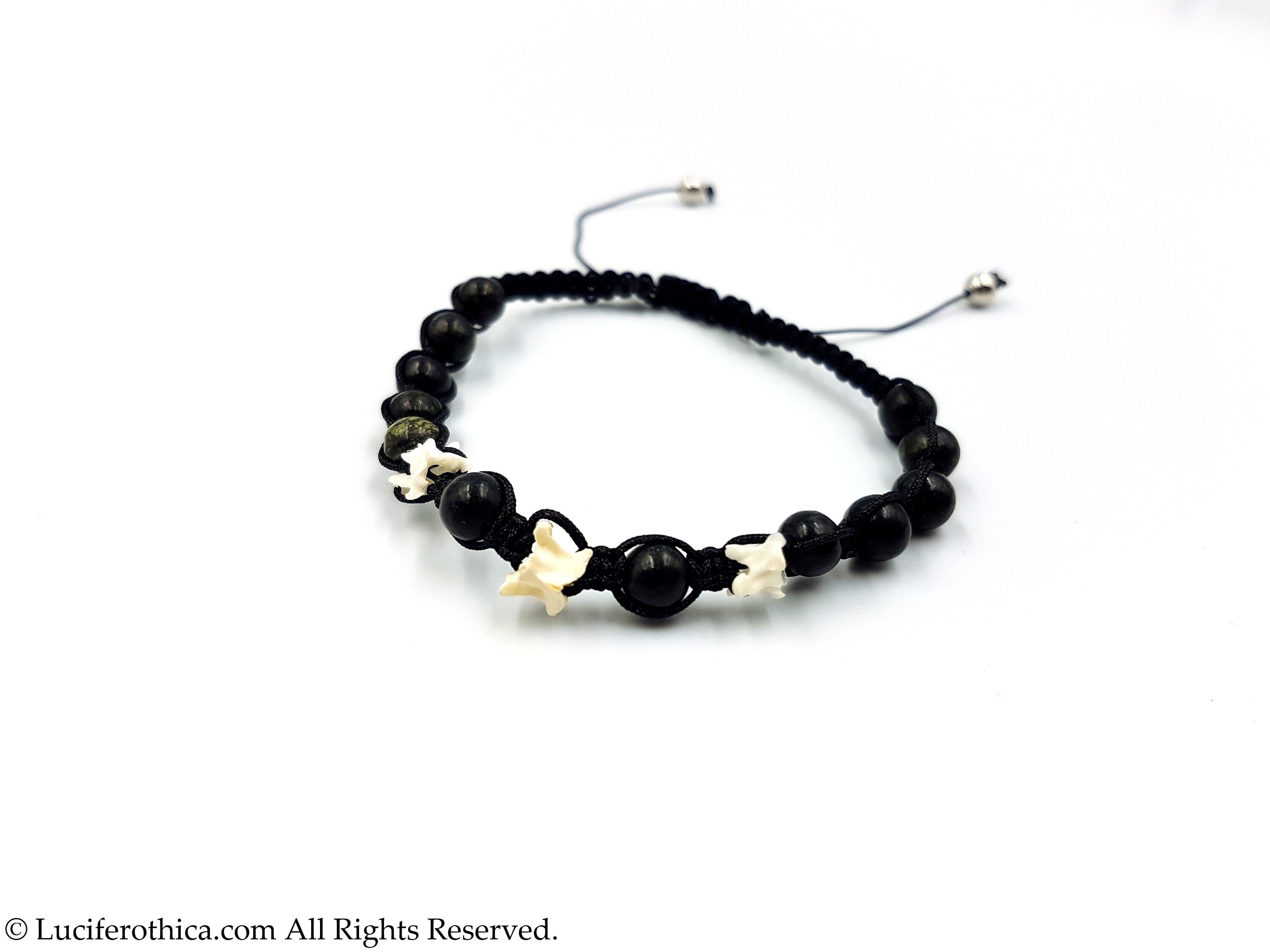Snake Vertebrae Bone Bracelet with Serpentine Gemstones