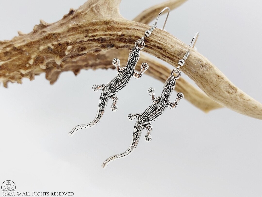 Salamander Earrings (2 Style Options) - Lizard Reptile Silver Tone ...
