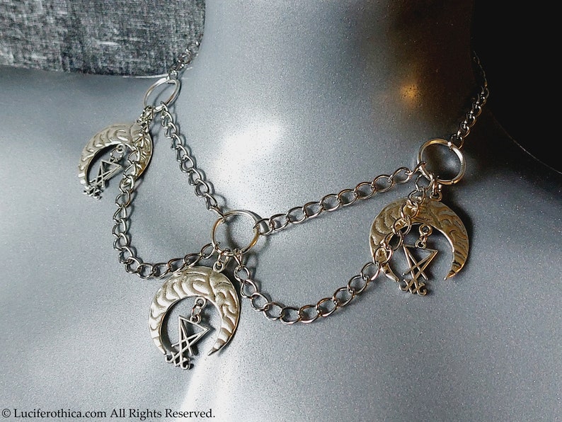 Triple Sigil of Lucifer Crescent Chain Choker - Goth Gothic Luciferian ...