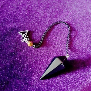 Luciferian Pendulum - Occult Sigil of Lucifer Black Agate Scrying ...