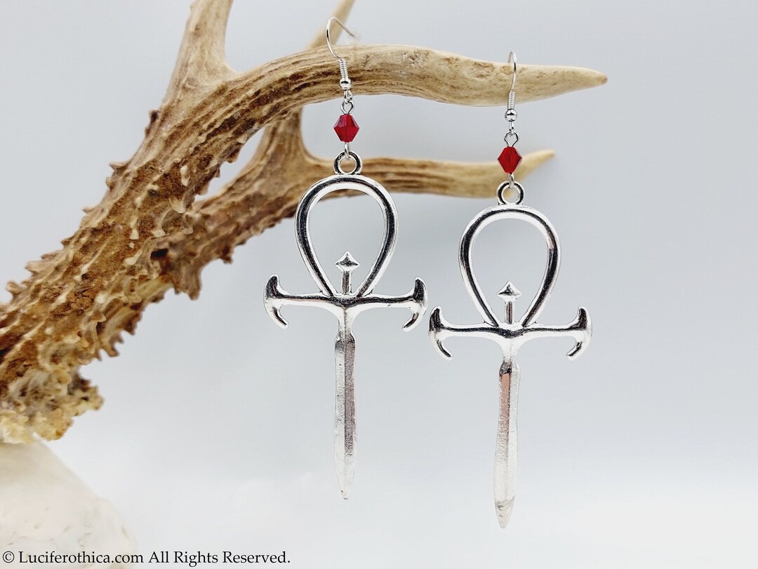 Vampire Ankh Earrings With Bloody Red Beads (large Version) - Occult ...