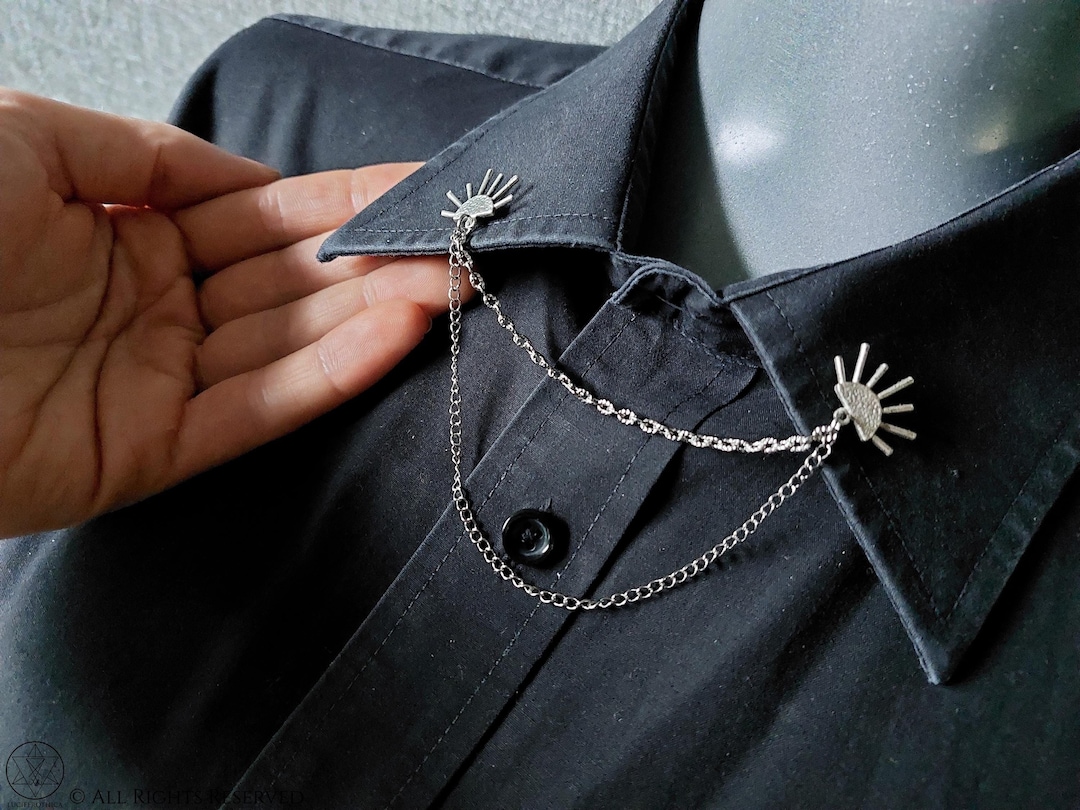 Rising Sun Collar Pin - Sunrise Sunray Horizon Double Chain Pin Gothic ...