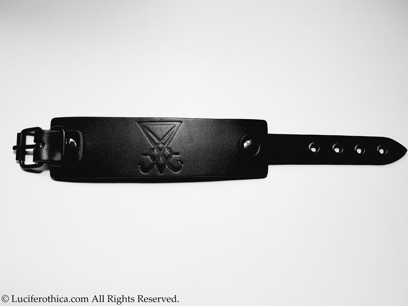 Black Leather Sigil of Lucifer Bracelet 2 Styles Occult - Etsy