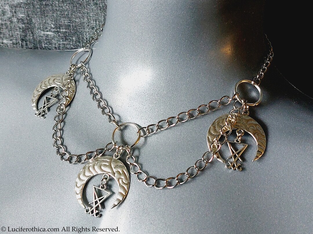 Triple Sigil of Lucifer Crescent Chain Choker - Goth Gothic Luciferian ...