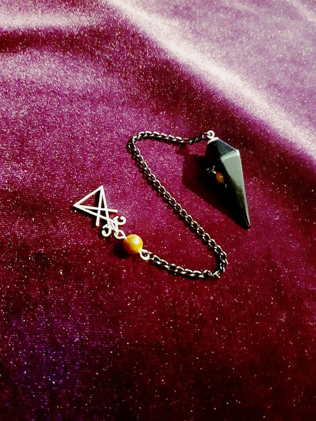 Luciferian Pendulum - Occult Sigil of Lucifer Black Agate Scrying ...