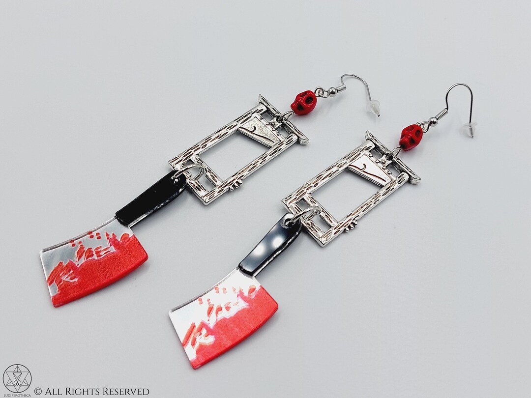 Guillotine Bloody Cleaver Horror Earrings - Halloween Red Blood Meat ...