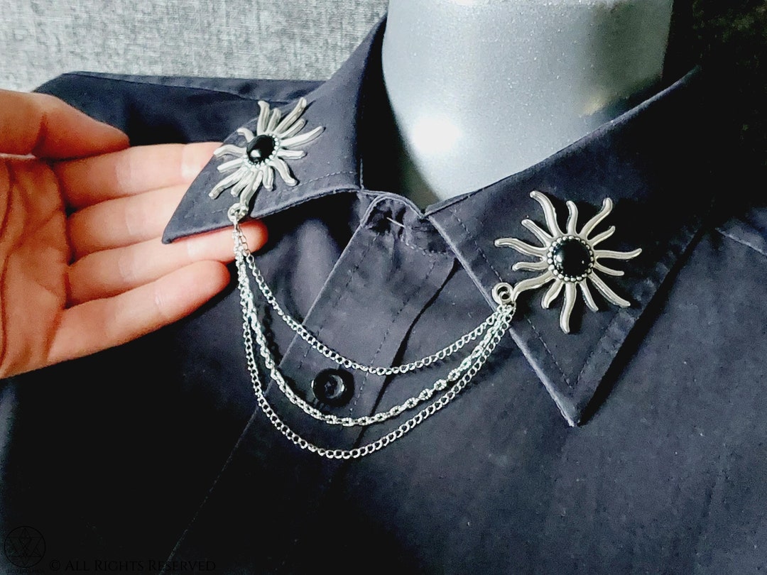Black Sun Collar Pin Spiral Sunray Horizon Double Chain Pin Gothic ...