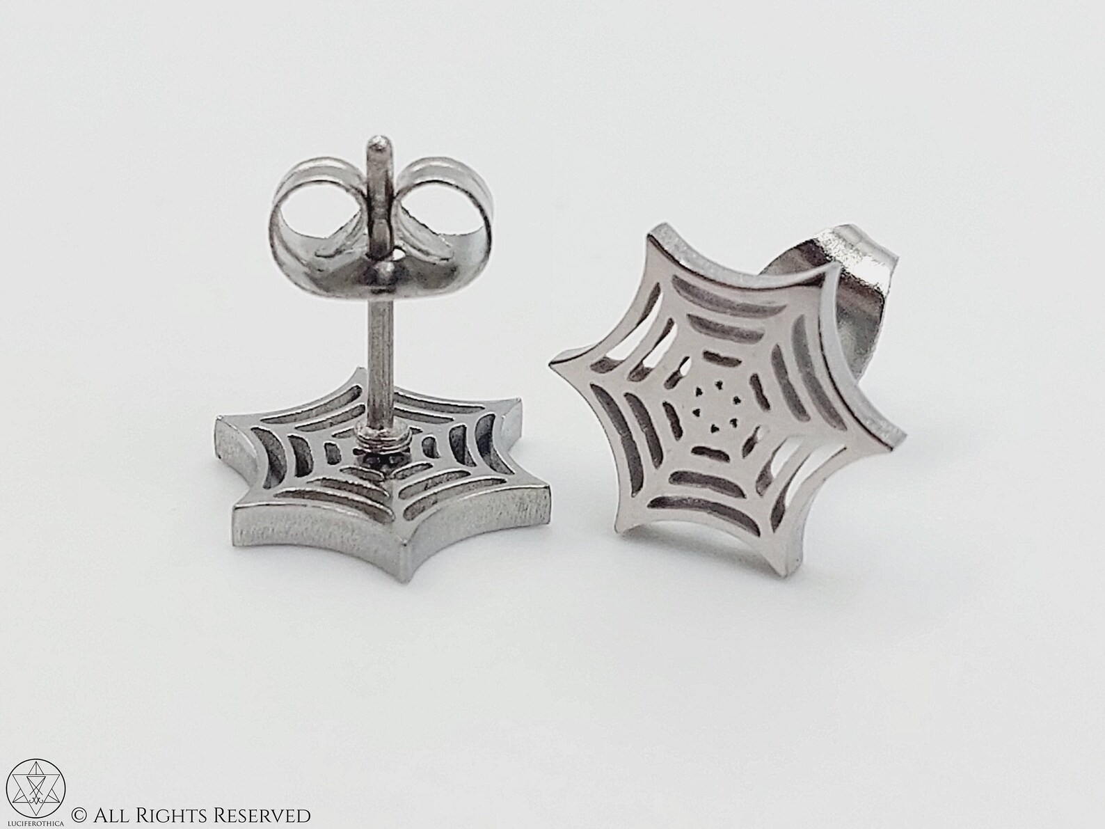 Mini Cobweb Earstuds (stainless Steel - Pair) - Silver Tone Spider ...