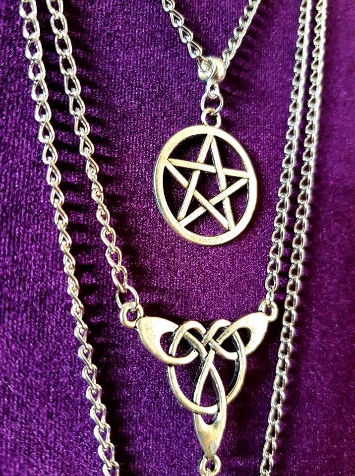 Triple Chain Pagan Necklace - pagan opalite celtic wicca pendant