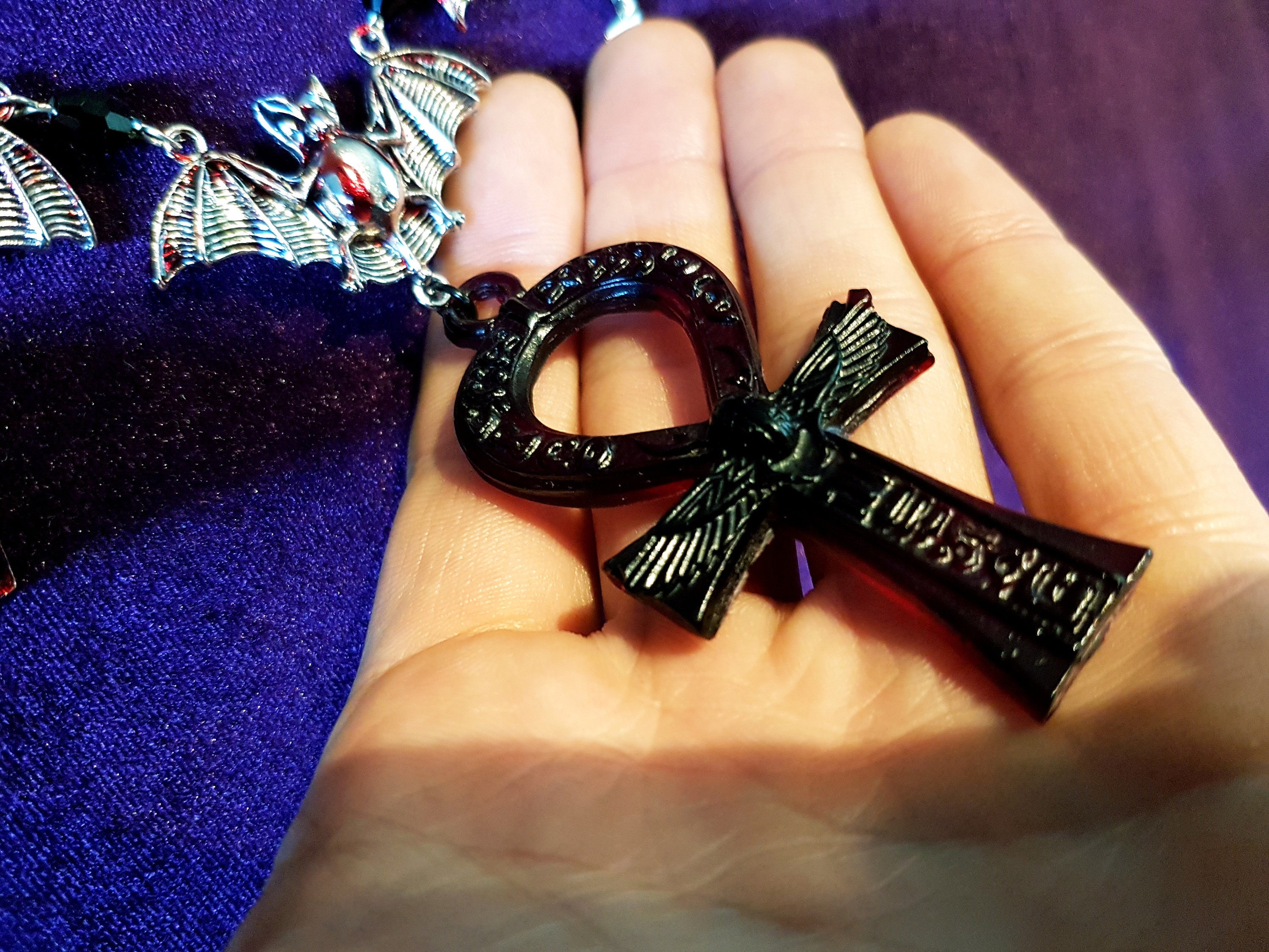Blood Ankh Bat Necklace - Gothic vampire flying bat egyptian blood ...