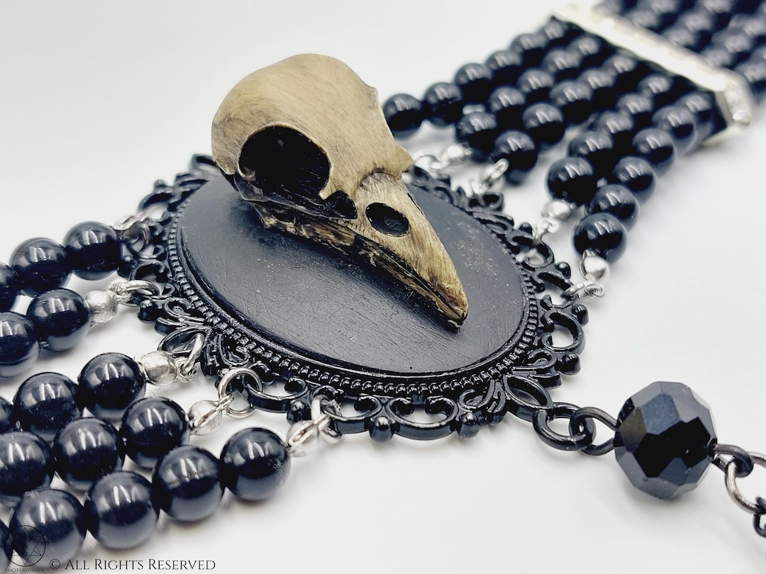 Victorian Gothic Birdskull Choker - Raven Crow Occult Resin Bird Skull ...