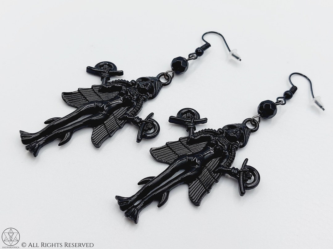 Black Lilith Earrings - Ereshkigal Pitch Black Goth Sumerian Jewelry ...