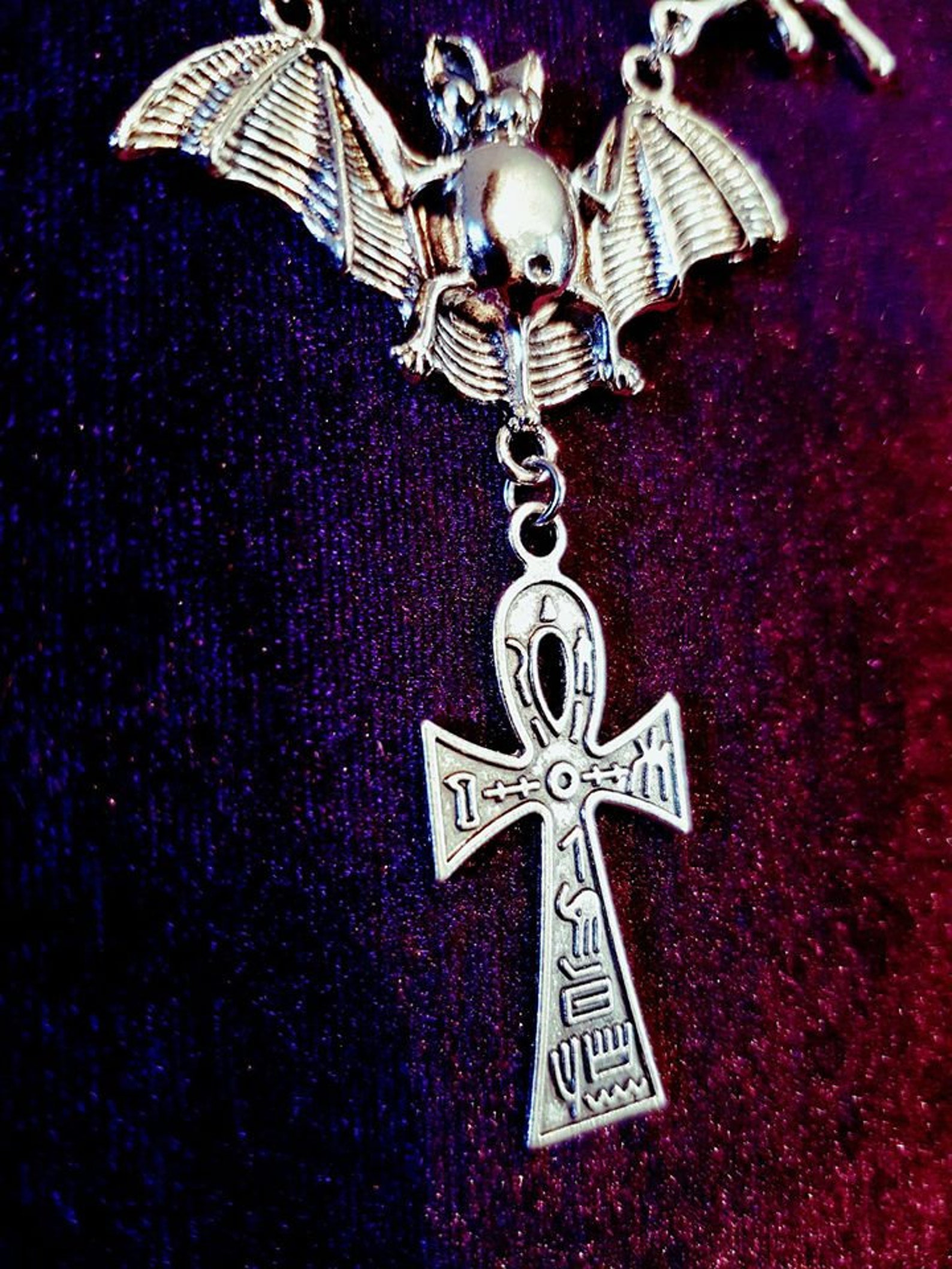 Vampire Bat Necklace - Bloody Goth Gothic Ankh Egyptian Ankh Flying Bat ...