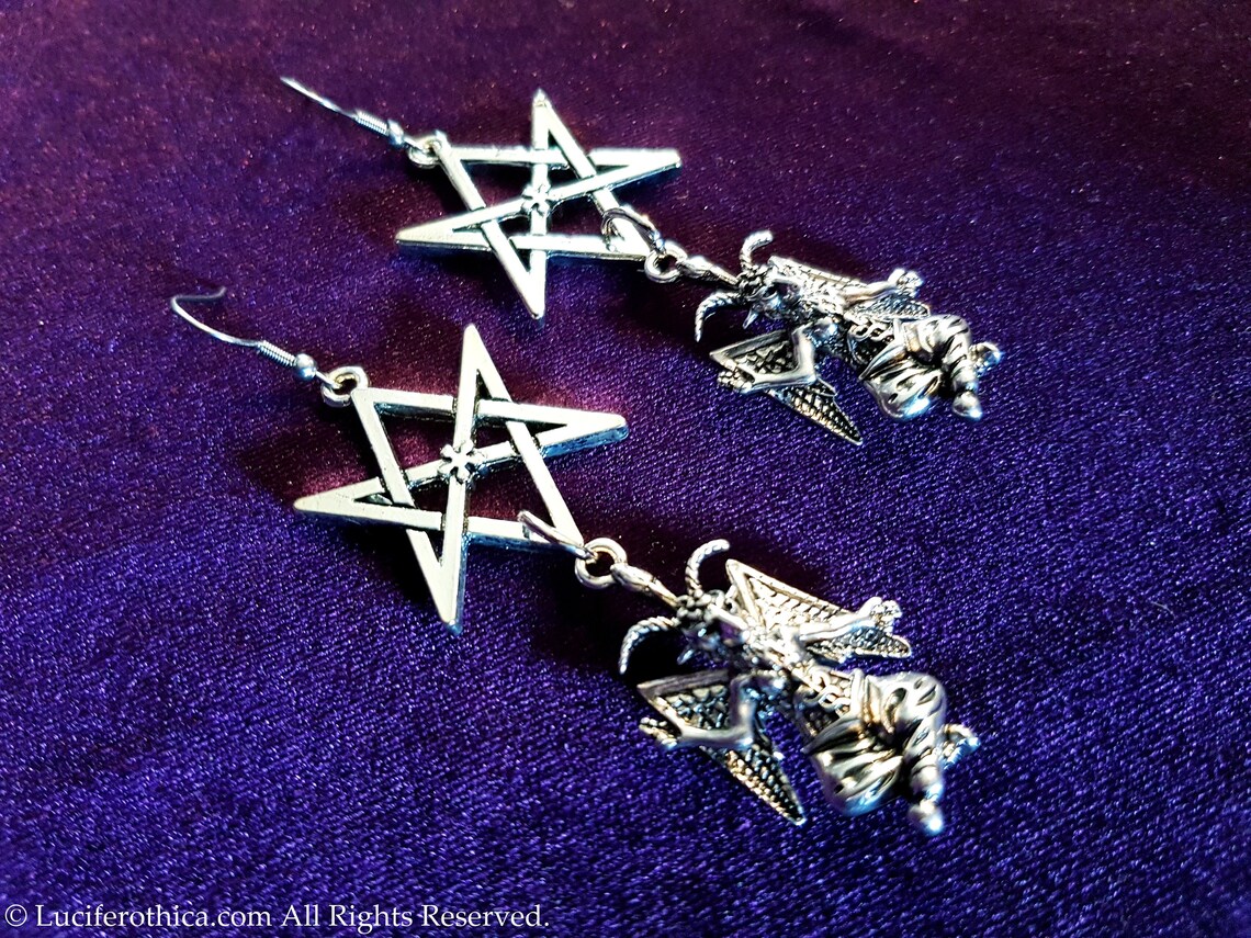 Baphomet Thelema Earrings Occult Left Hand Path Seal of Baphomet ...