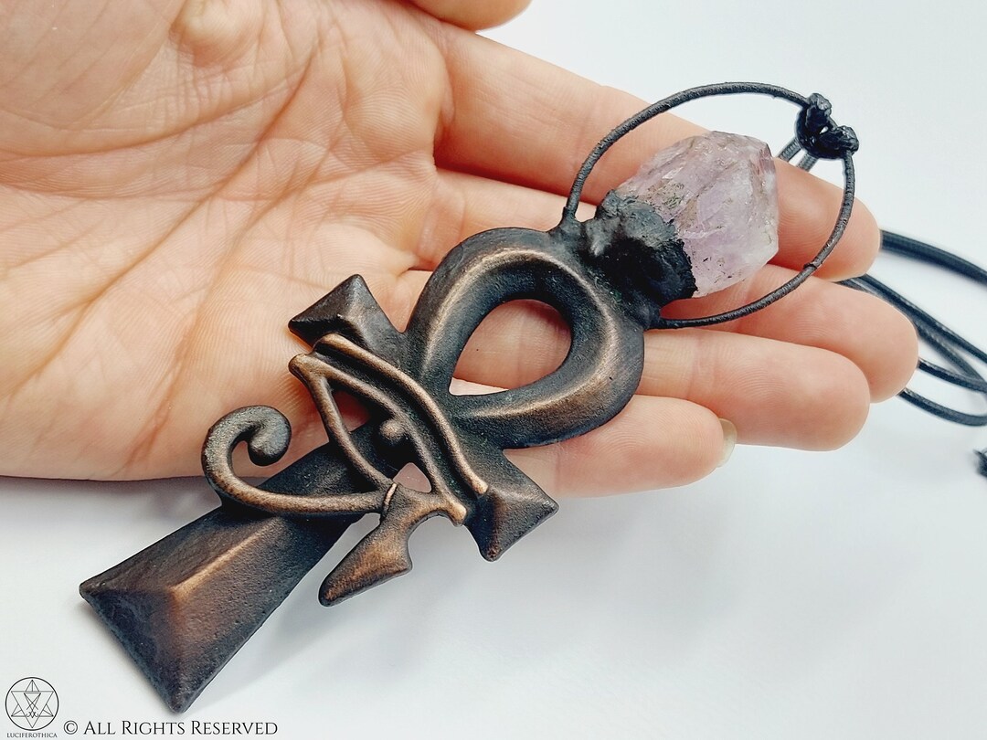 Egyptian Eye of Horus Ankh Necklace With Amethyst Crystal electroformed ...
