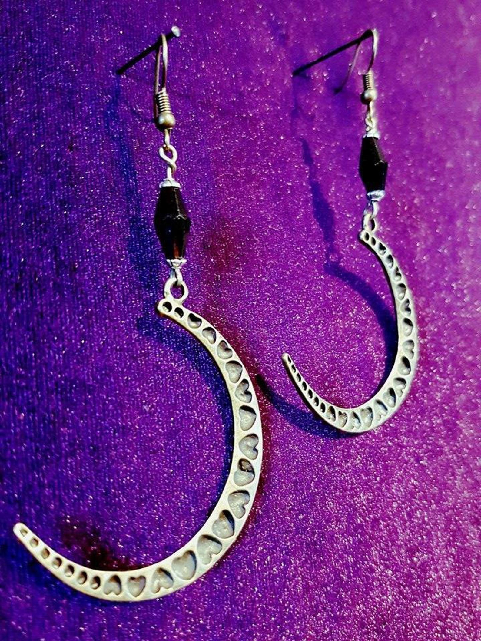 Heart Moon Sickle Earrings Bronze Druid Sickle Occult - Etsy