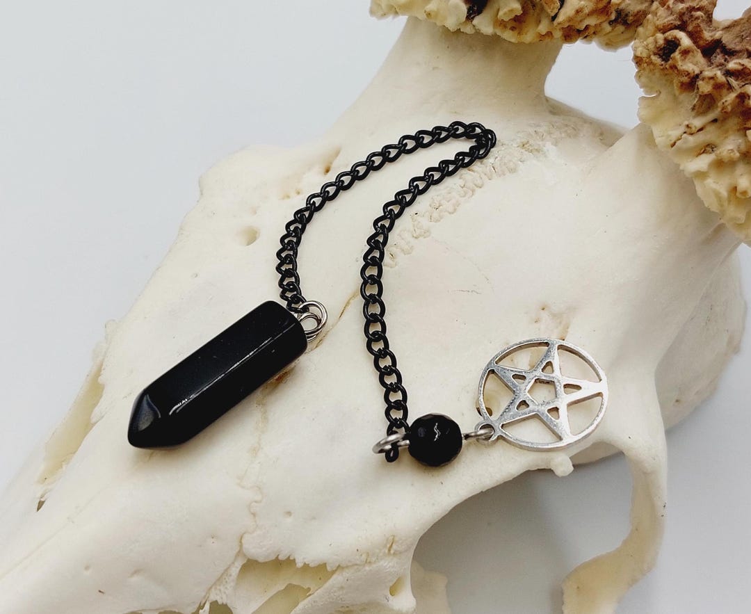Black Agate Inverted Pentacle Pendulum - Stainless Steel Pentagram ...