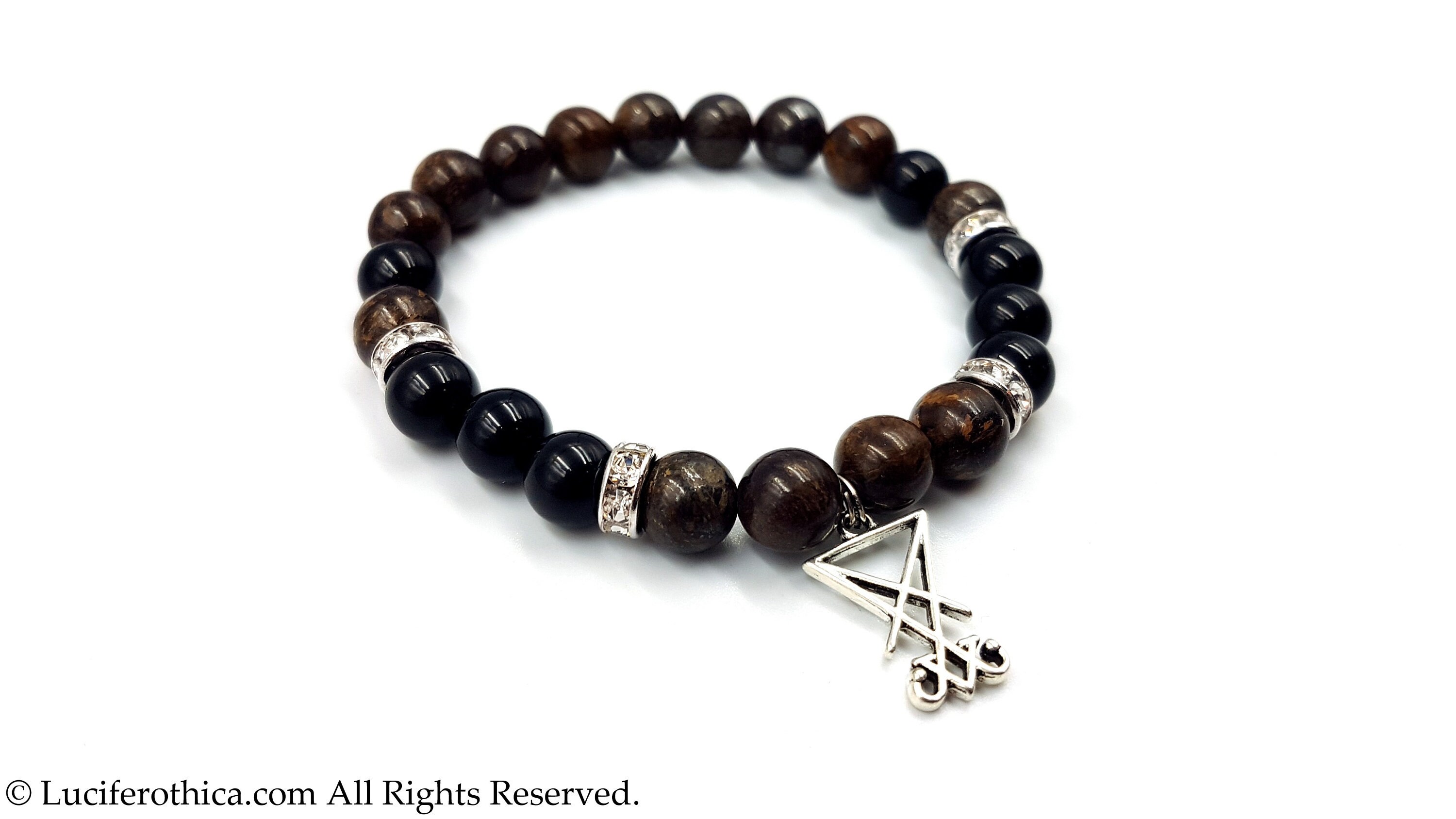 Luciferian Sigil of Lucifer Rainbow Obsidian & Bronzite Bracelet