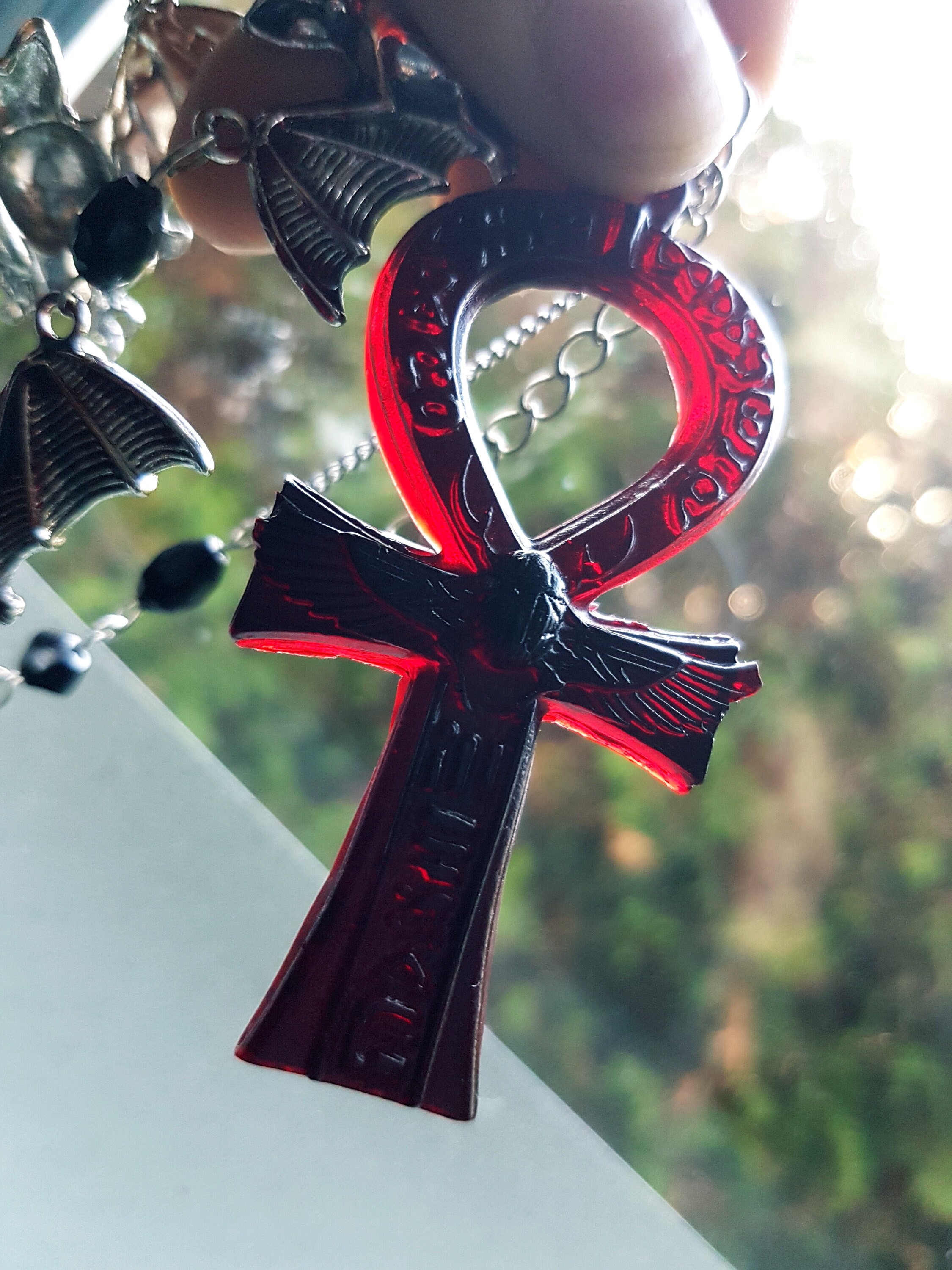 Blood Ankh Bat Necklace - Gothic vampire flying bat egyptian blood ...