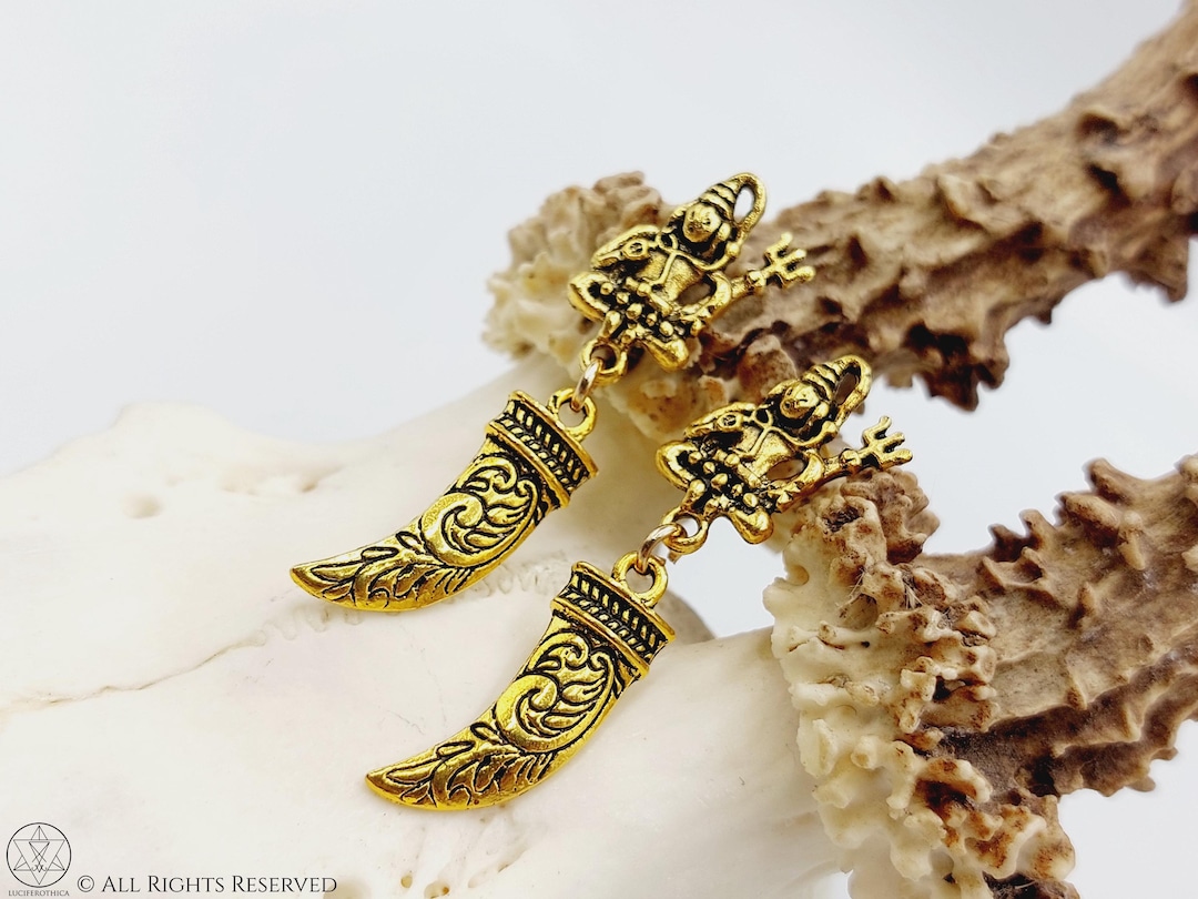 Lord Shiva Nandi Horn Earstuds - Gold Tone Occult Hindu Bull Shiva ...