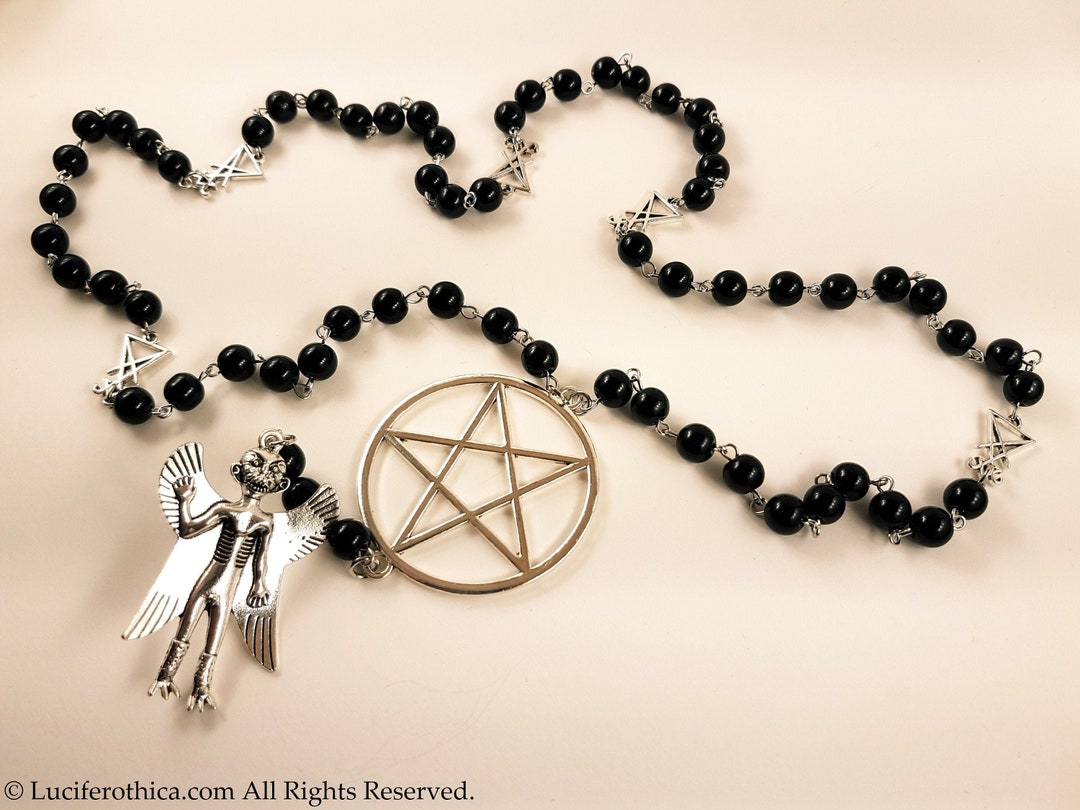 Pazuzu Rosary - Occult Demonic Flying Demon Sigil of Lucifer Necklace ...