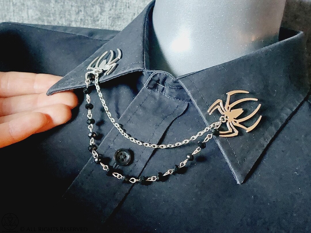 Spider Collar Pin in Silver Tone - Double Spider Creepy Crawler Chain ...