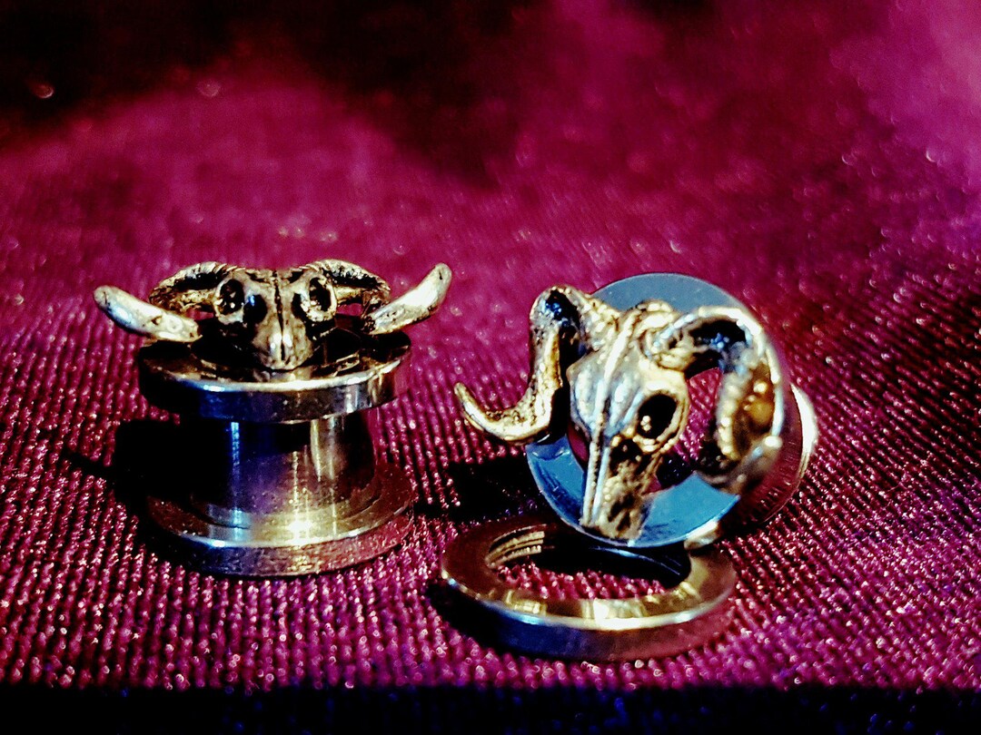 Occult Ram Skull Plugs - Goat Skull Earrings Goat of Mendes Heavymetal ...