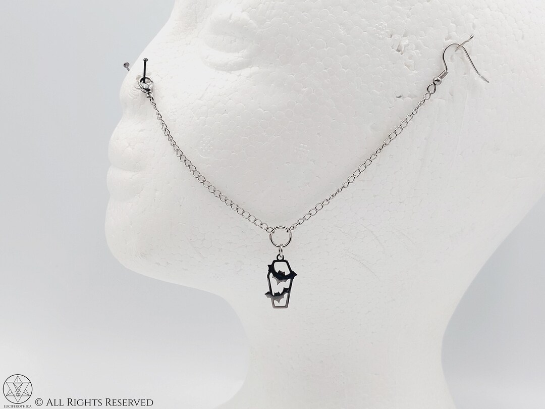 Gothic Bat Coffin Nosechain (stainless Steel) - Goth Gothic Occult Nose ...
