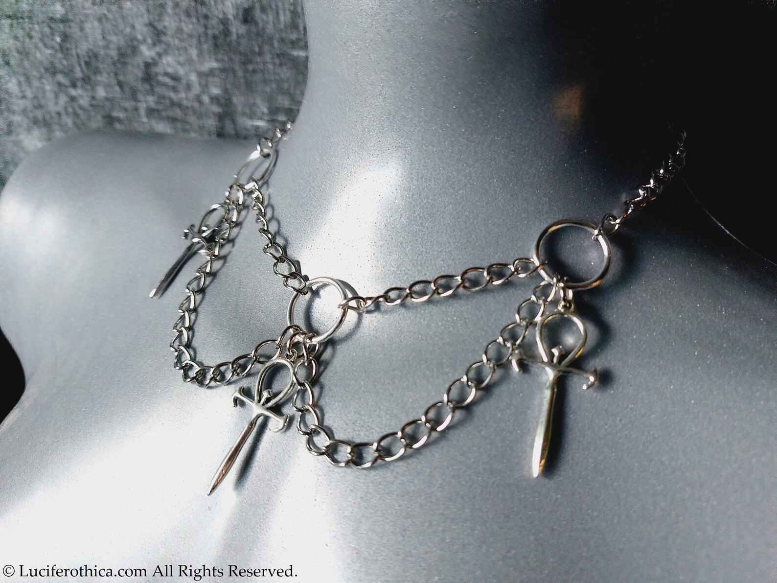 Triple Vampire Ankh Chain Choker Goth Gothic Vampiric Order - Etsy