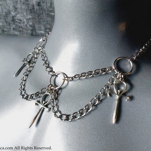 Triple Vampire Ankh Chain Choker - Goth Gothic Vampiric Order Wisdom ...