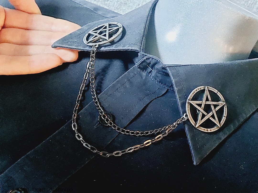 Pentagram Collar Chain Pin - Pentacle Double Chain Lapel Pin Gothic ...