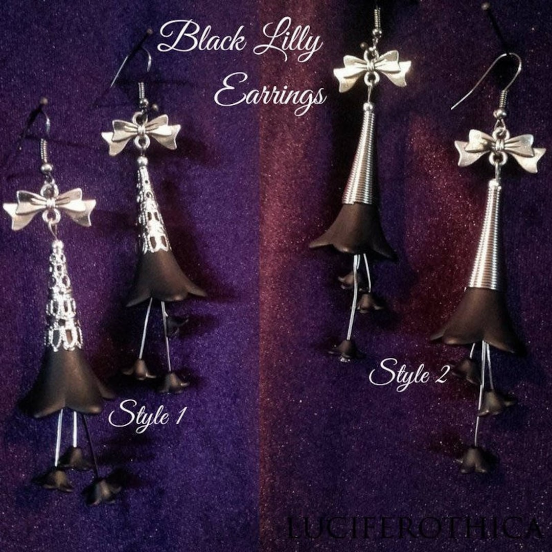 Black Lilly Earrings (2 Styles) - Black Lilly Gothic Victorian Goth Bow ...