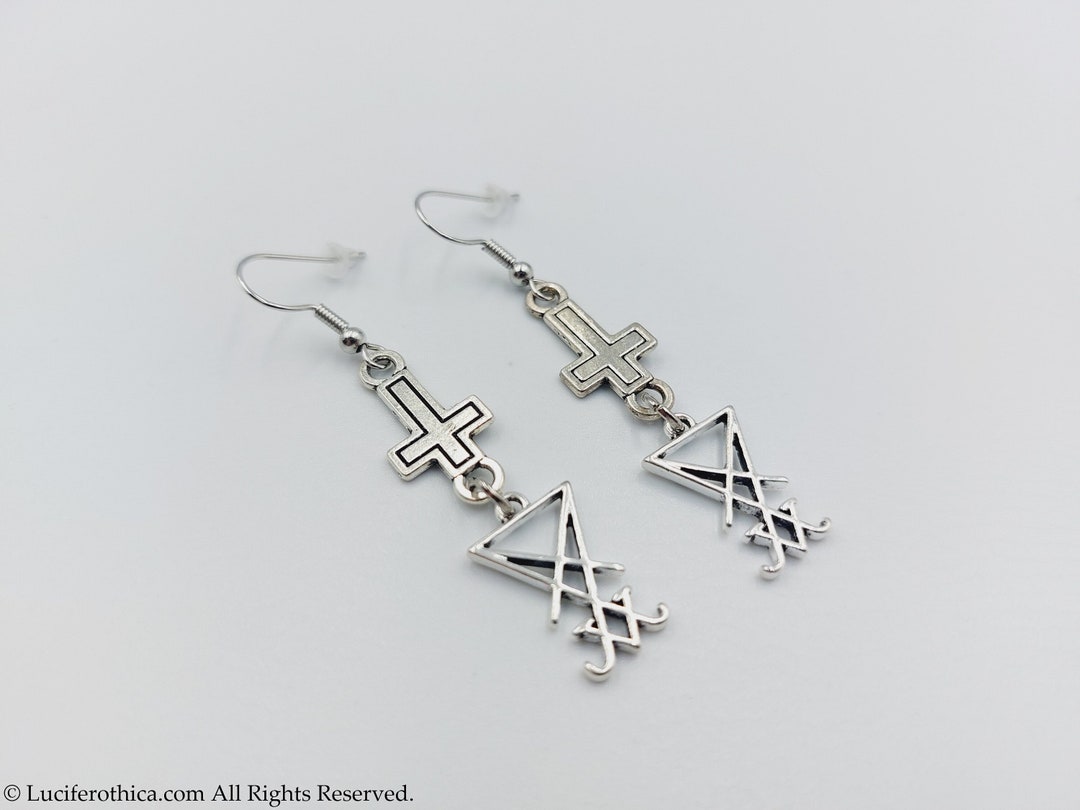 Mini Sigil of Lucifer Inverted Cross Earrings - Occult Left Hand Path ...
