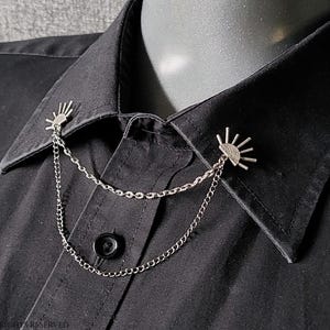 Rising Sun Collar Pin - Sunrise Sunray Horizon Double Chain Pin Gothic ...